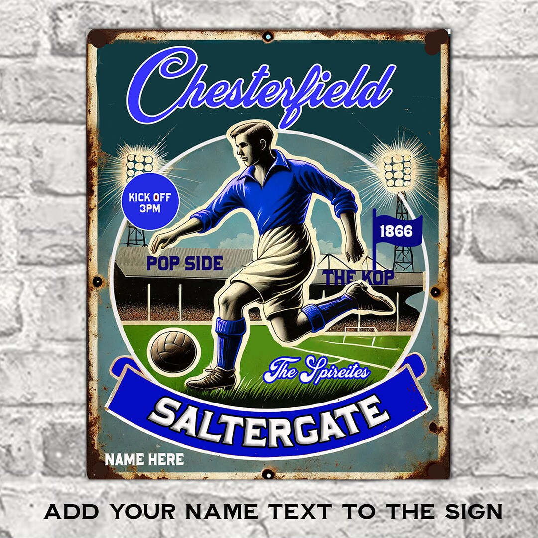 PERSONALISED Chesterfield Football Fans Nostalgia Vintage Bar Man Cave ...