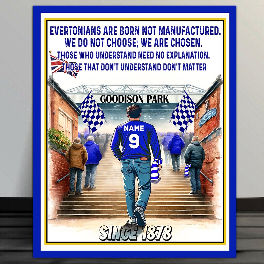 Personalised Everton Football Fans Stadium Artwork Add Your Name Retro ...