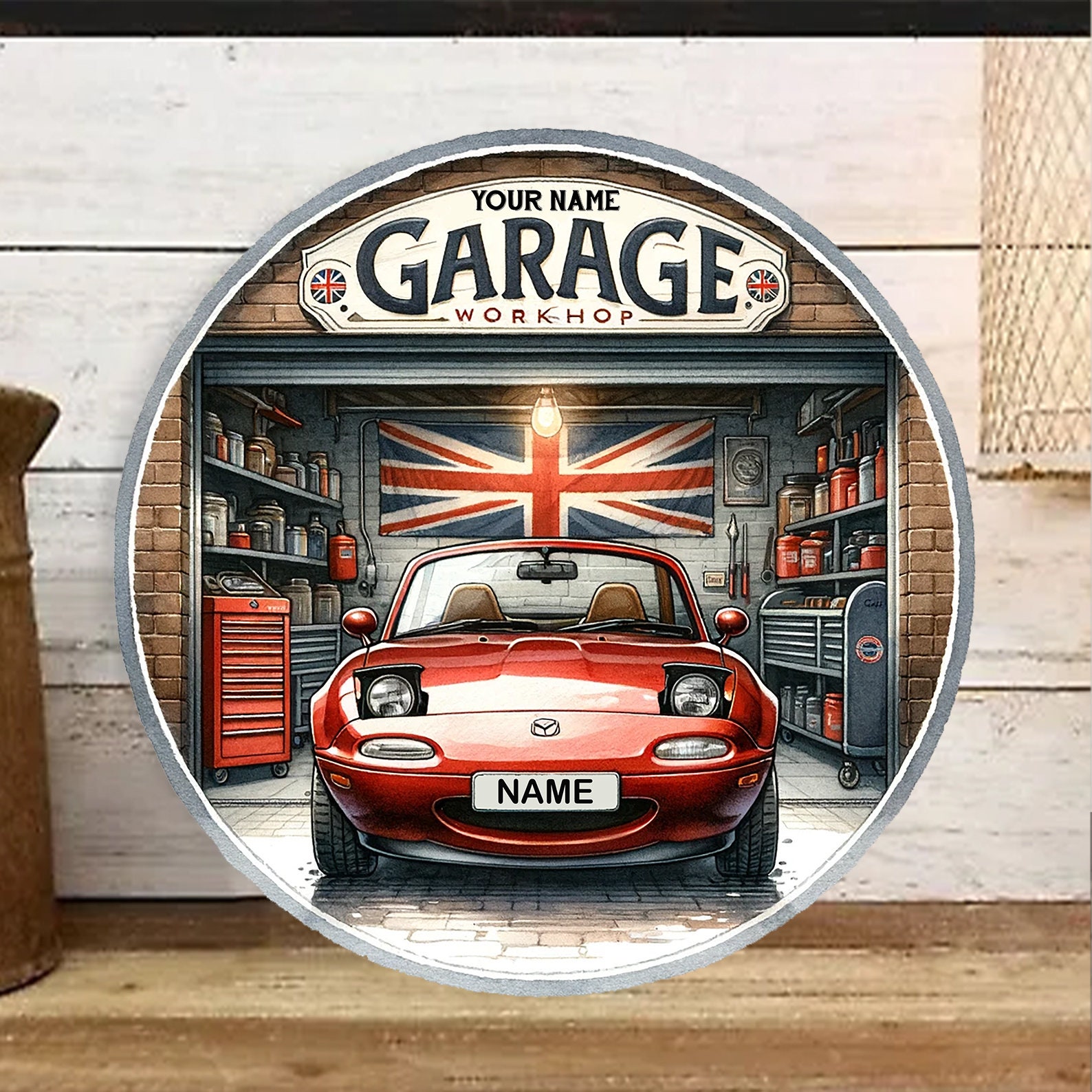 Personalised Mazda MX5 Round Retro Classic Car Metal Wall Sign RRSC2 ...