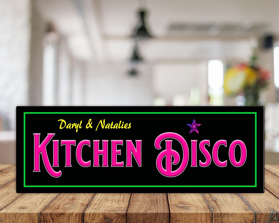 Personalised Kitchen Disco Retro Bar Funky Add Your Name Sign Wooden ...