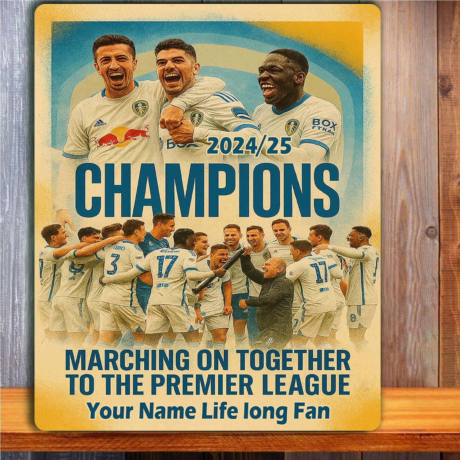 Personalised Leeds Championship Wall Sign Football Winners 2025 Footie ...