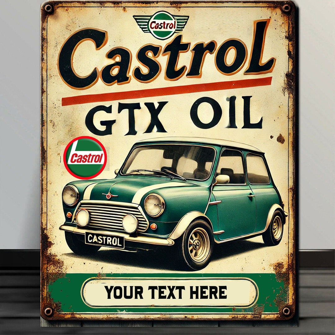 Personalised Castrol GTX Oil Mini Car Workshop Sign Retro Garage Wall ...