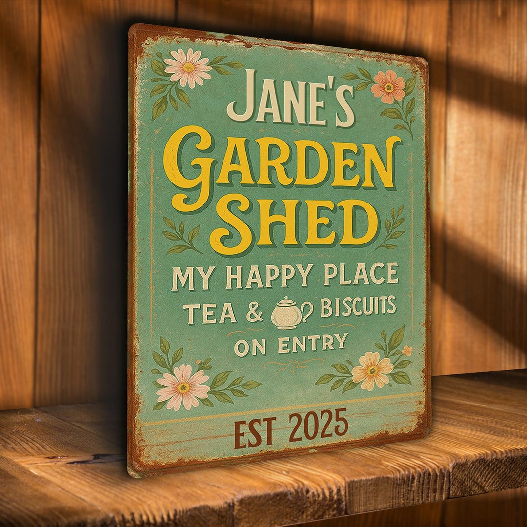 Personalised Garden Shed Sign Vintage Gardener's Metal Wall Plaque Gift ...