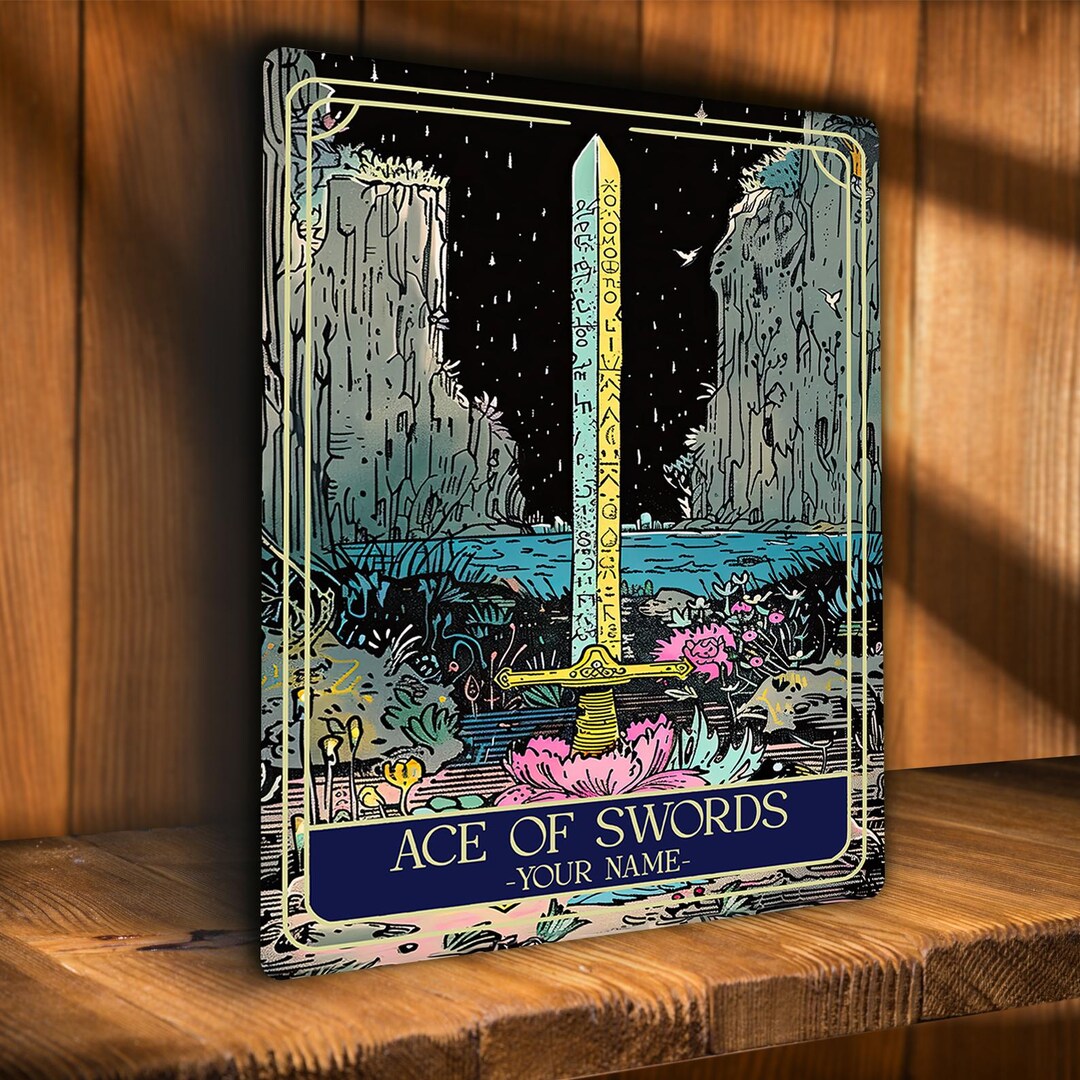 Personalised Ace of Swords Tarot Sign Oracle Hanging Metal Wall Plaque Gifts for Pagan Witch ...