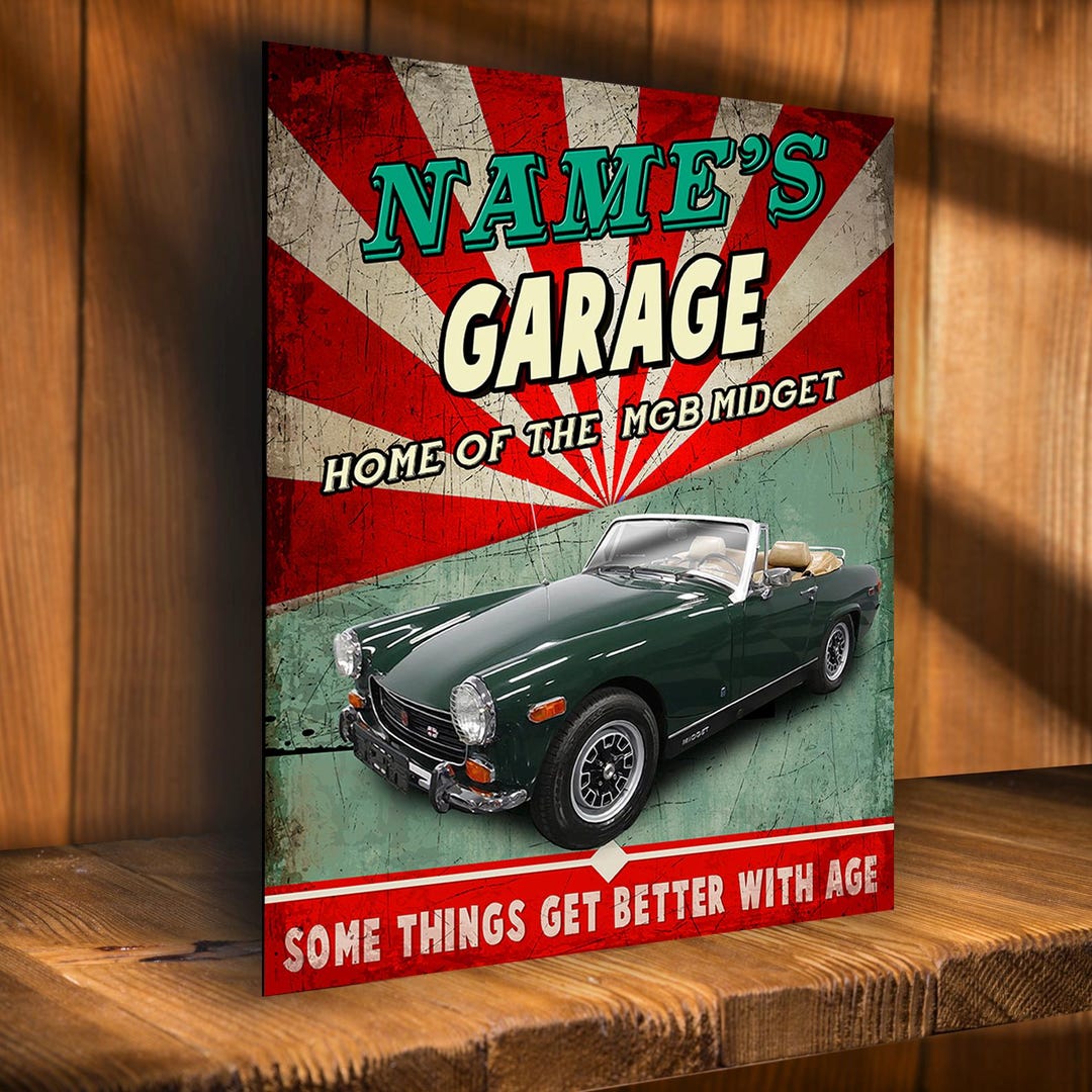 Personalised MGB Midget Metal Wall Sign Garage Classic Retro Icon RS174 ...