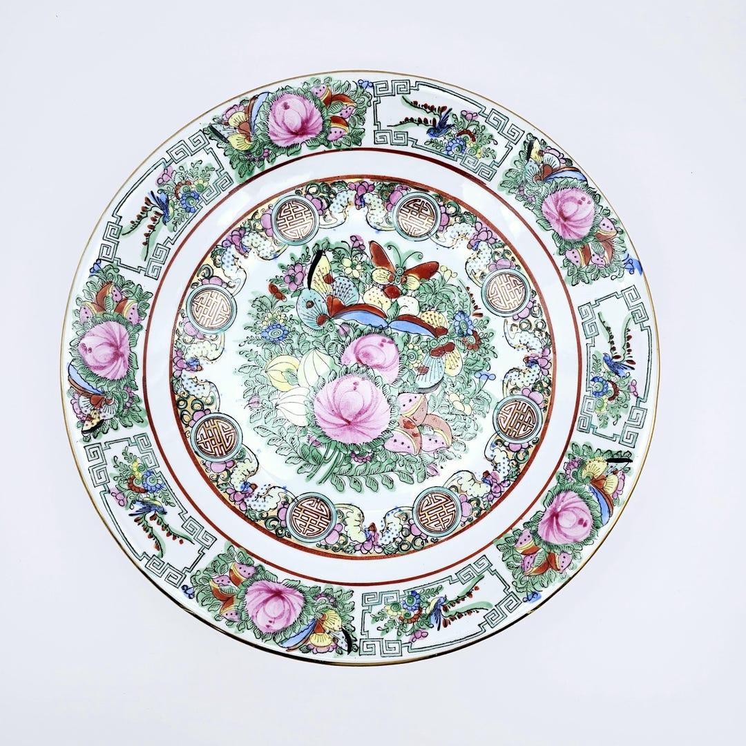 Vintage Famille Rose, Rose Canton, Garden Pattern Serving Plate 12" - Etsy