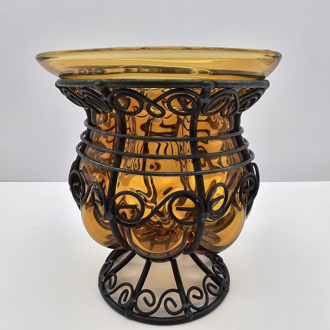 Vintage Amber Caged Bubble Glass Vase - Etsy