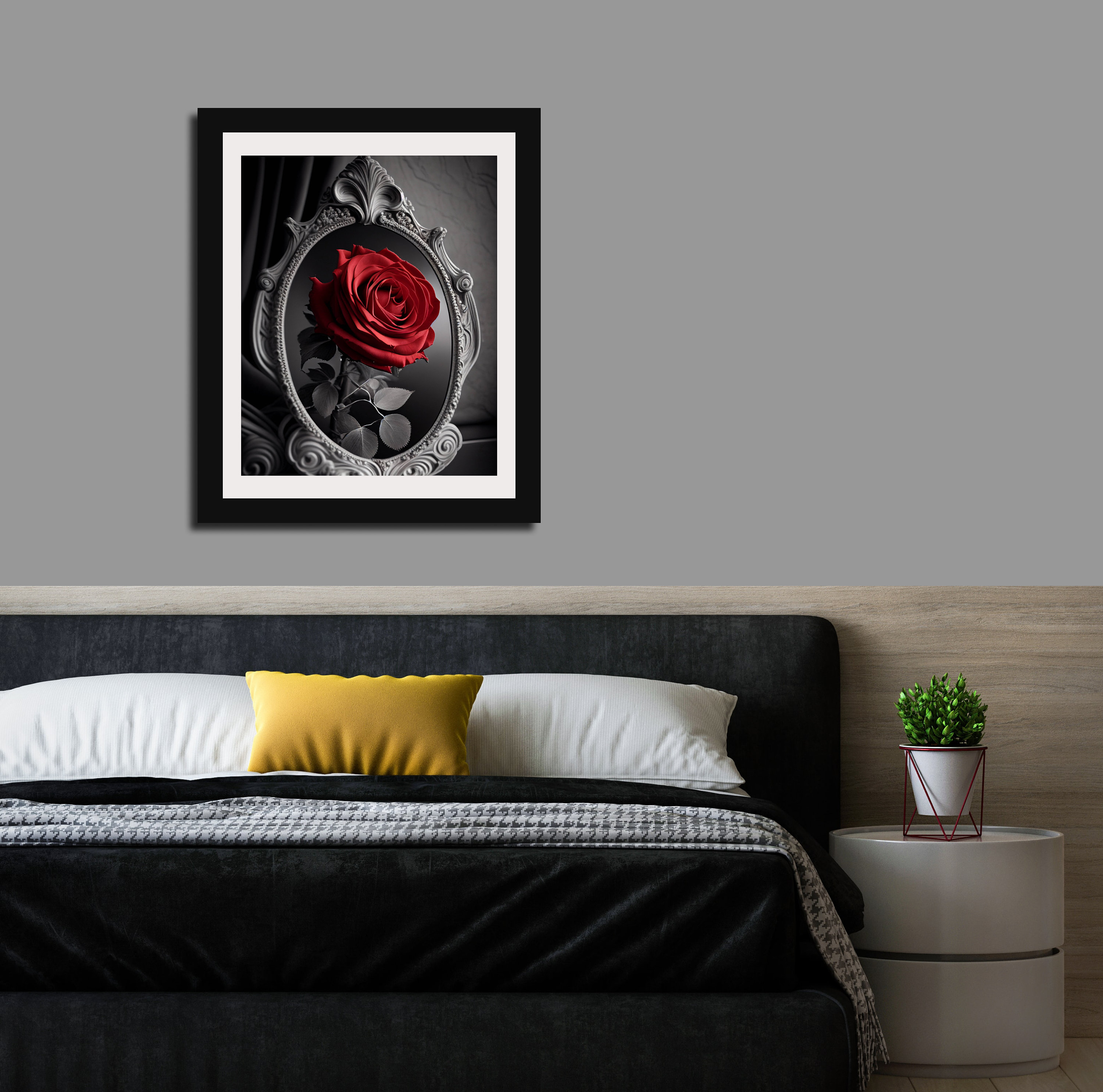 Black White Red Wall Art, Red Rose Print, Red Wall Art, Flower Bouquet ...