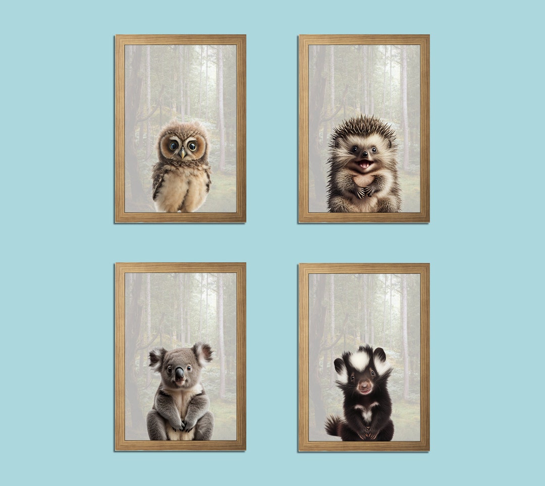 Baby Animal Wall Art, 4 Piece Wall Art, Woodland Animal Nursery Decor ...