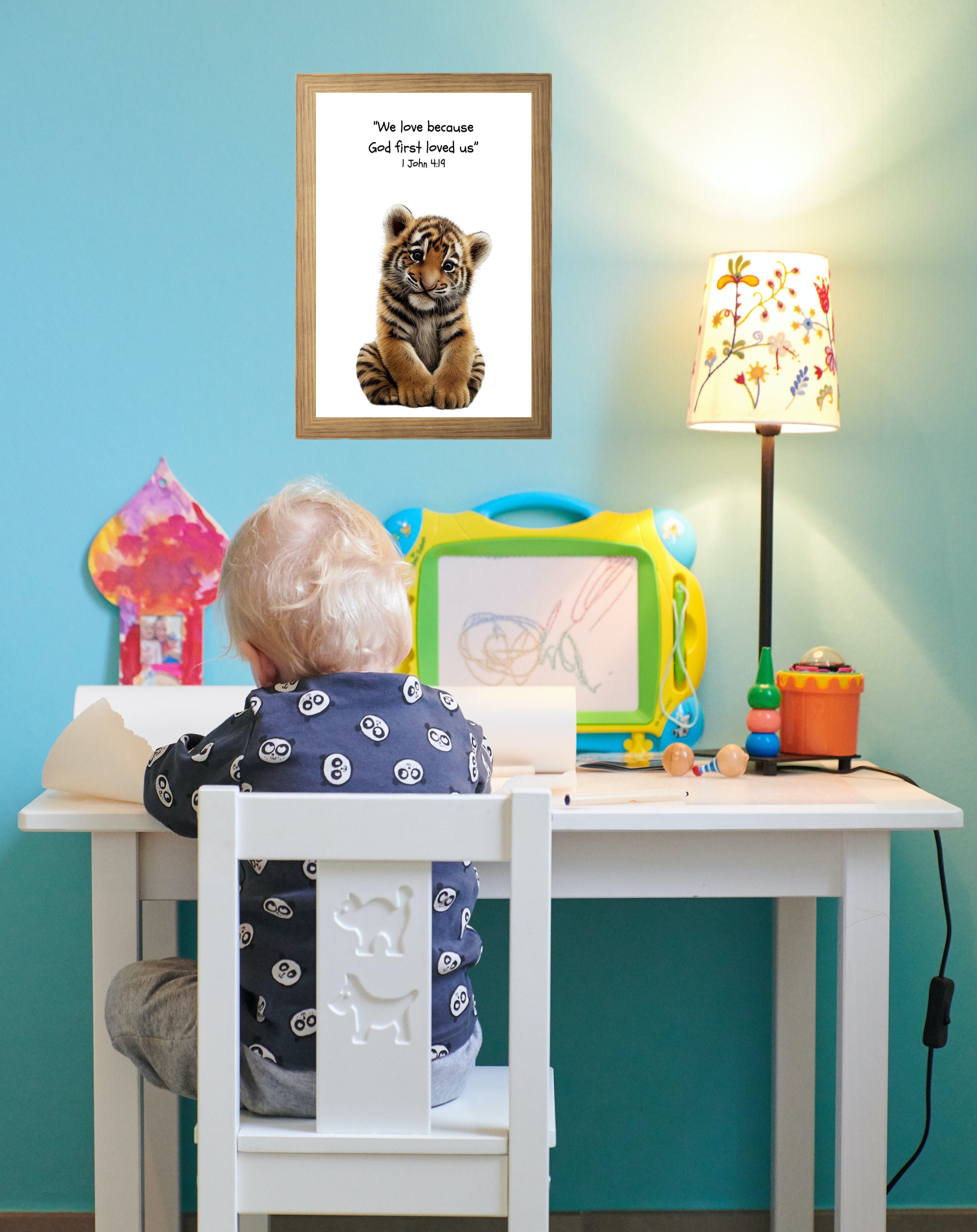 Kids Bible Verse Wall Art, Baby Tiger Print, Safari Animal Nursery ...