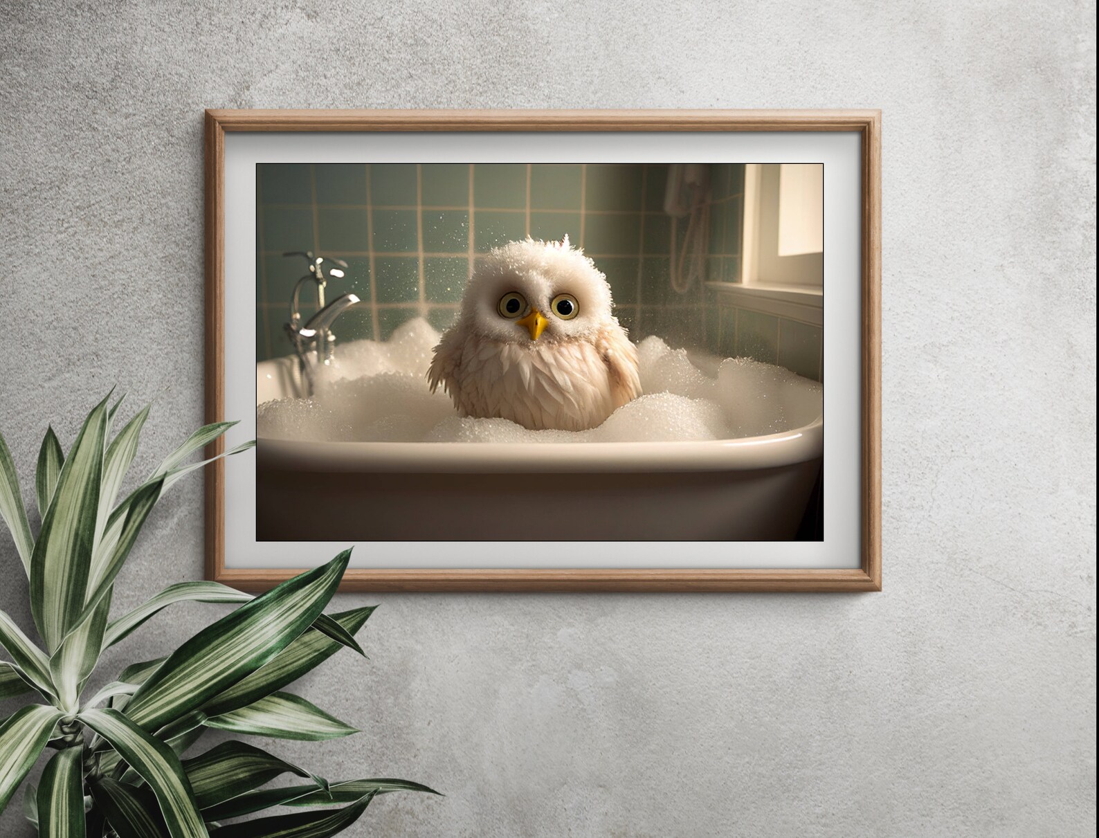Cute Baby Owl in A Bathtub Wall Art, Owl Bathing, Funny Bathroom Art ...