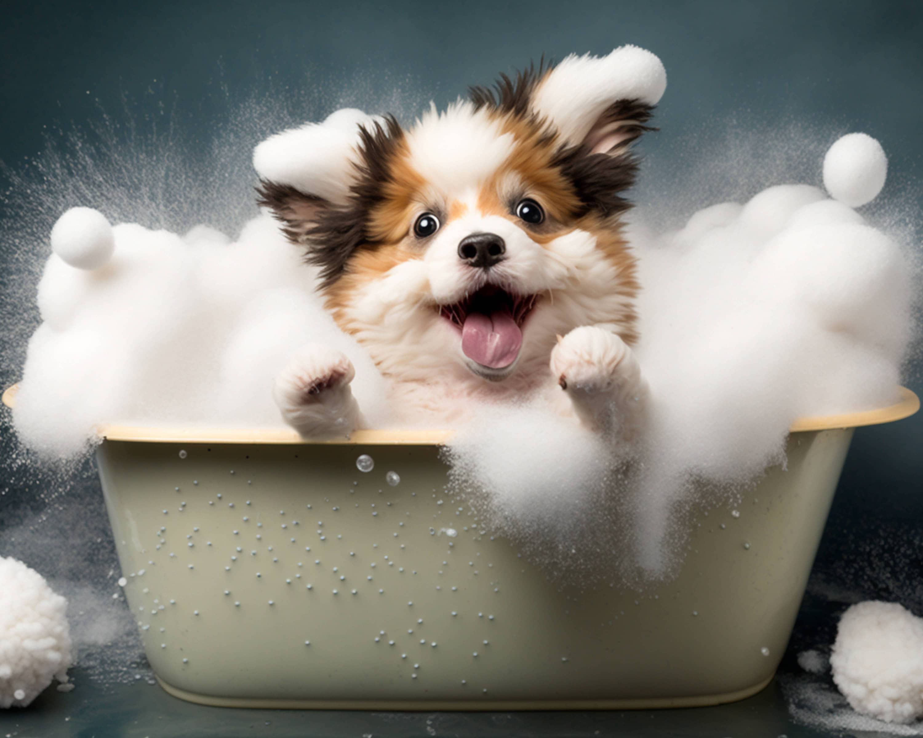 Cute Puppy Dog in A Bathtub Wall Art, Dog Bathing, Funny Bathroom Art ...