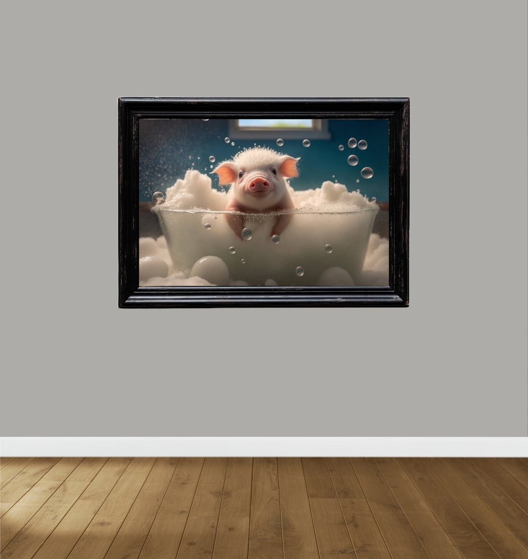 Cute Baby Pig in Bathtub Wall Art Pig Bathing Funny Bathroom - Etsy