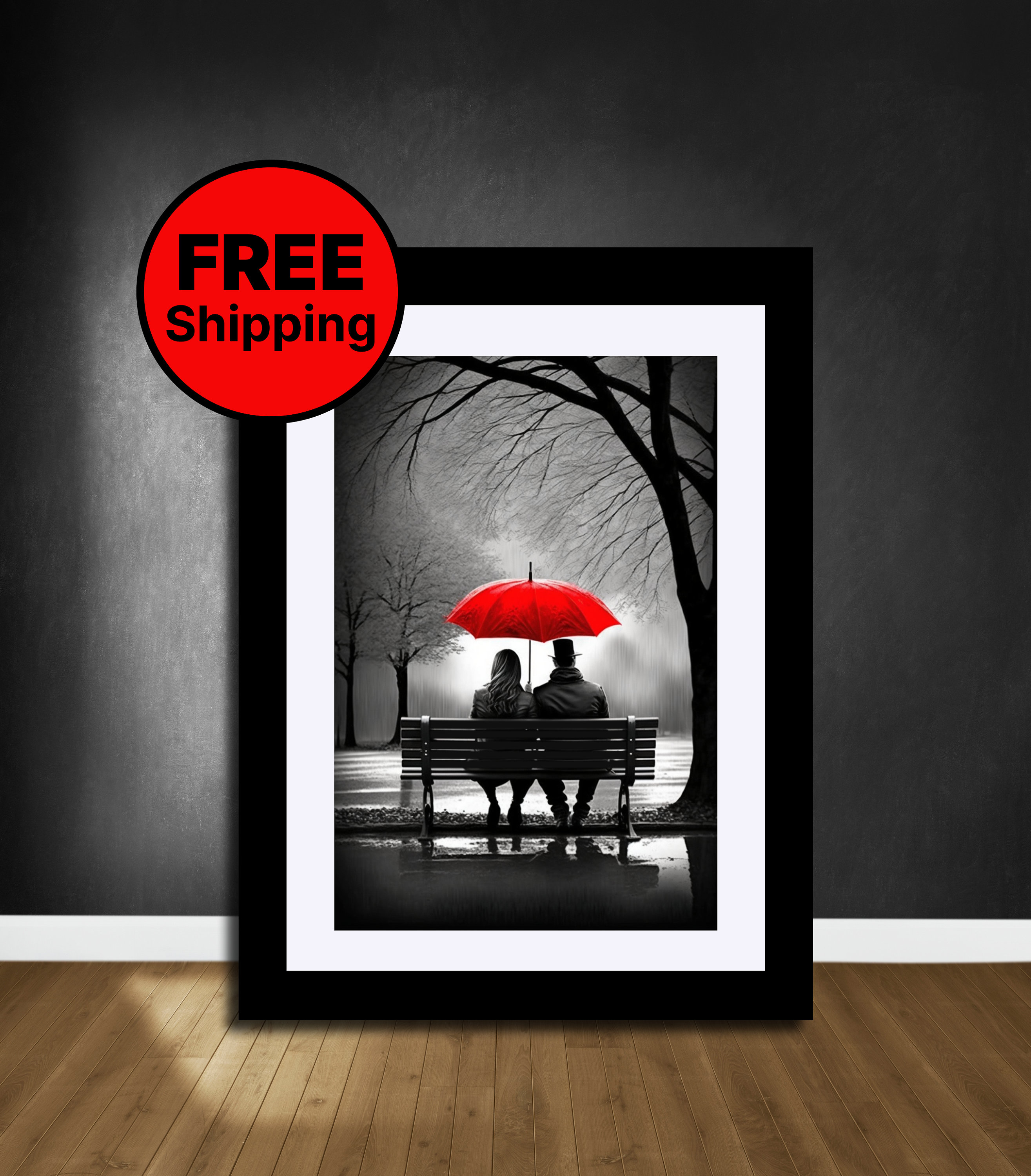 Black White Red Wall Art, Loving Couple With Red Umbrella, Red Umbrella ...