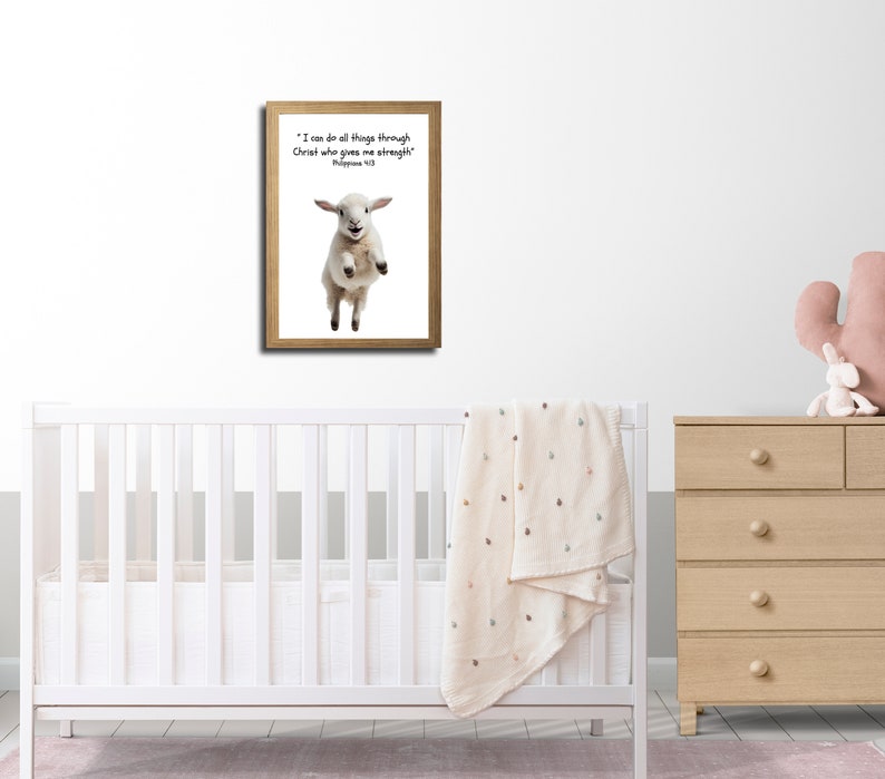 Kids Bible Verse Wall Art, Baby Lamb Print, Farm Animal Nursery Decor ...