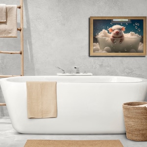 Cute Baby Pig in Bathtub Wall Art, Pig Bathing, Funny Bathroom Art ...