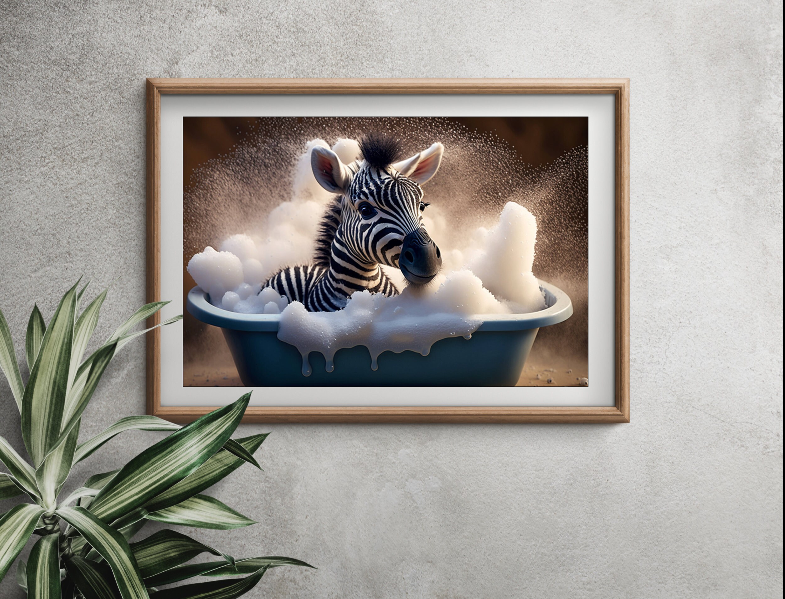 Cute Baby Zebra in A Bathtub Wall Art, Zebra Bathing, Funny Bathroom ...