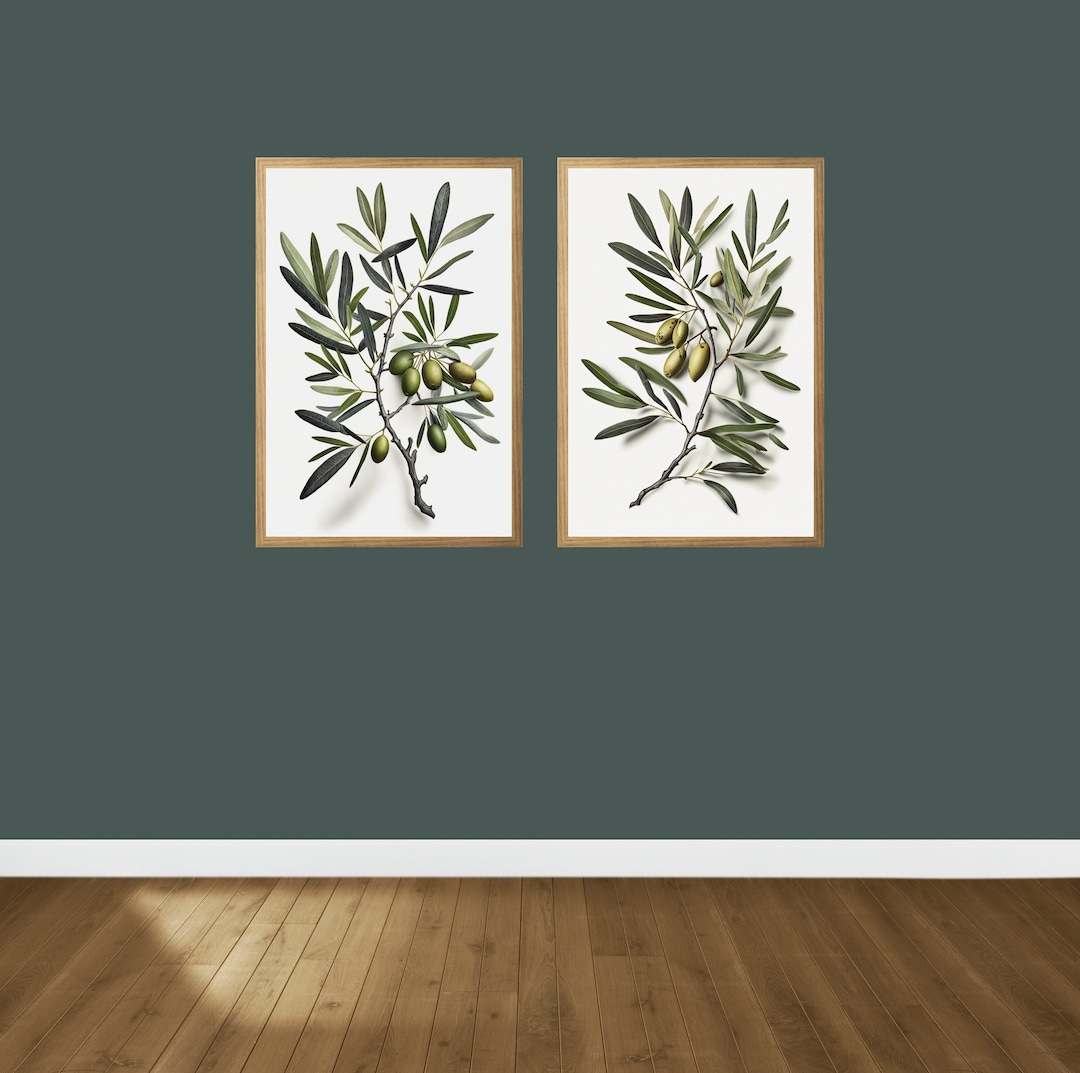 Botanical Print Set of 2, Olive Branch Print, 2 Piece Wall Art, Modern ...
