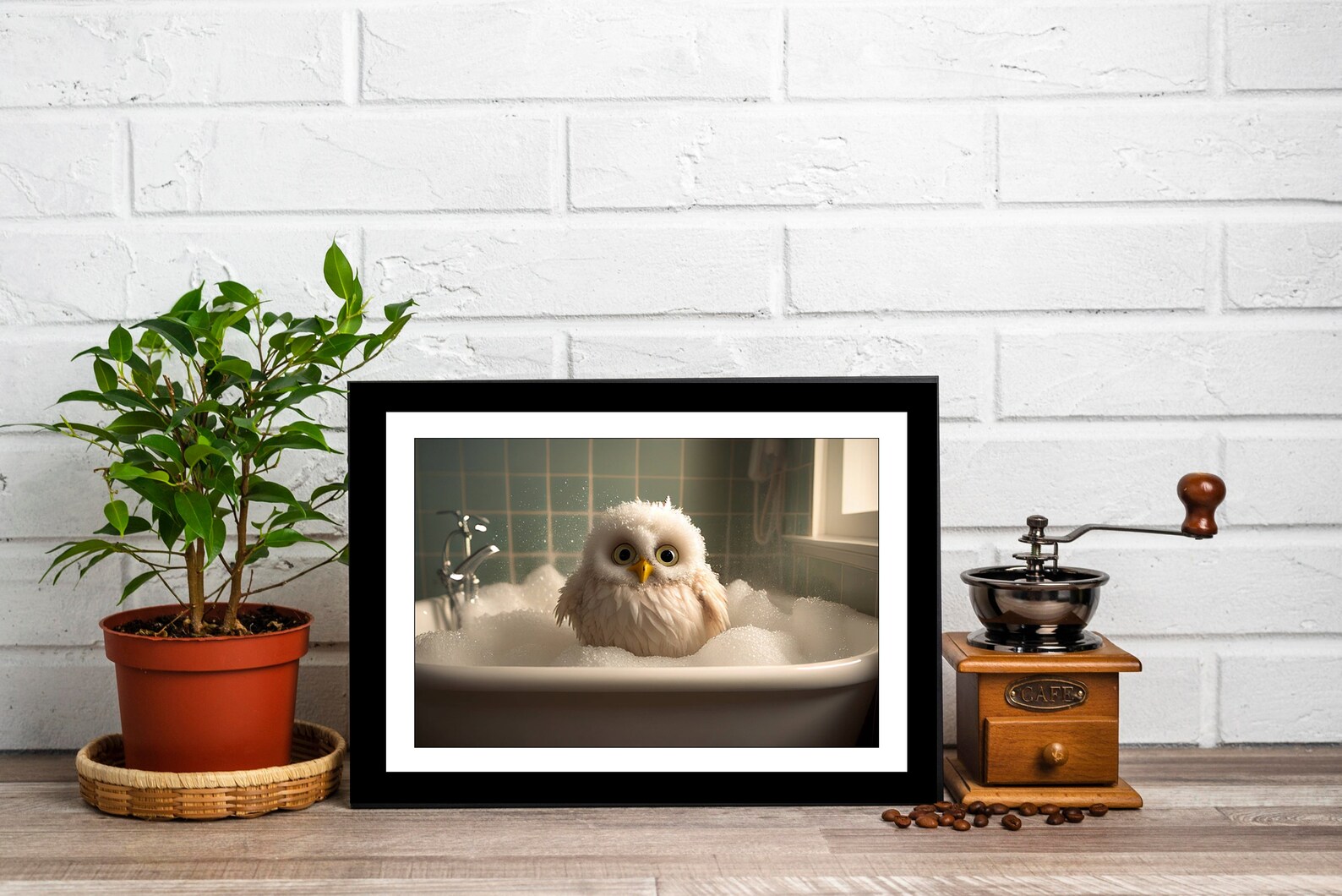 Cute Baby Owl in A Bathtub Wall Art, Owl Bathing, Funny Bathroom Art ...