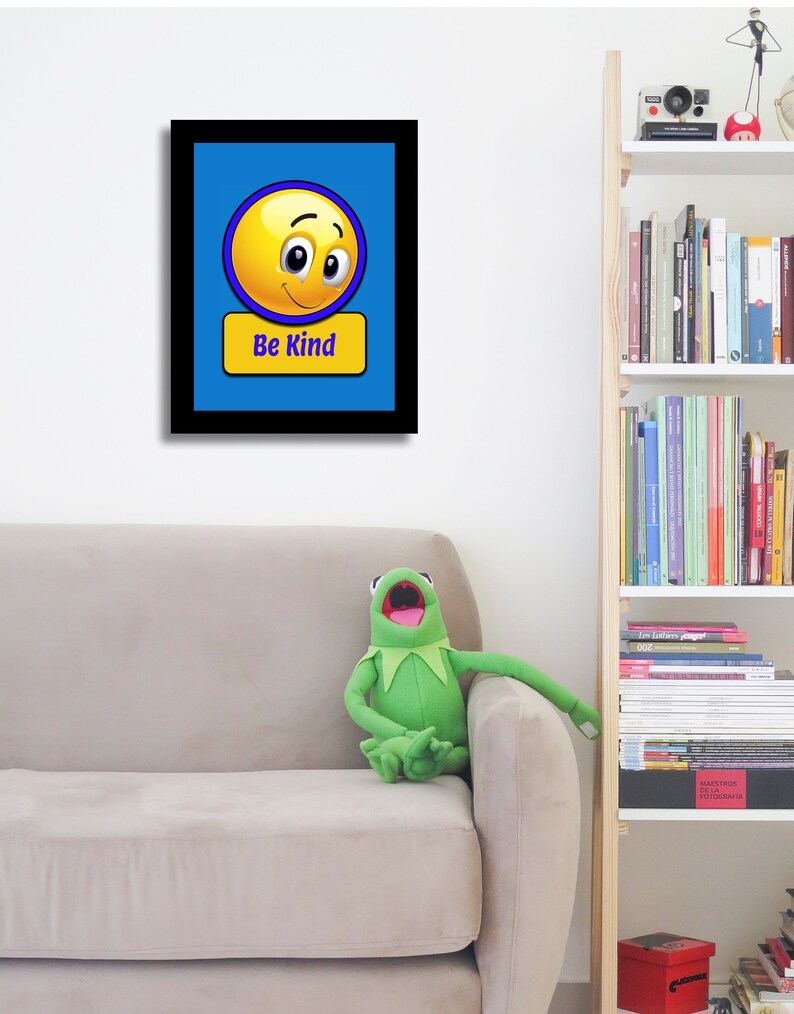 Emoji Print, Smiley Face Wall Art, Be Kind Quote, Kids Room Decor ...