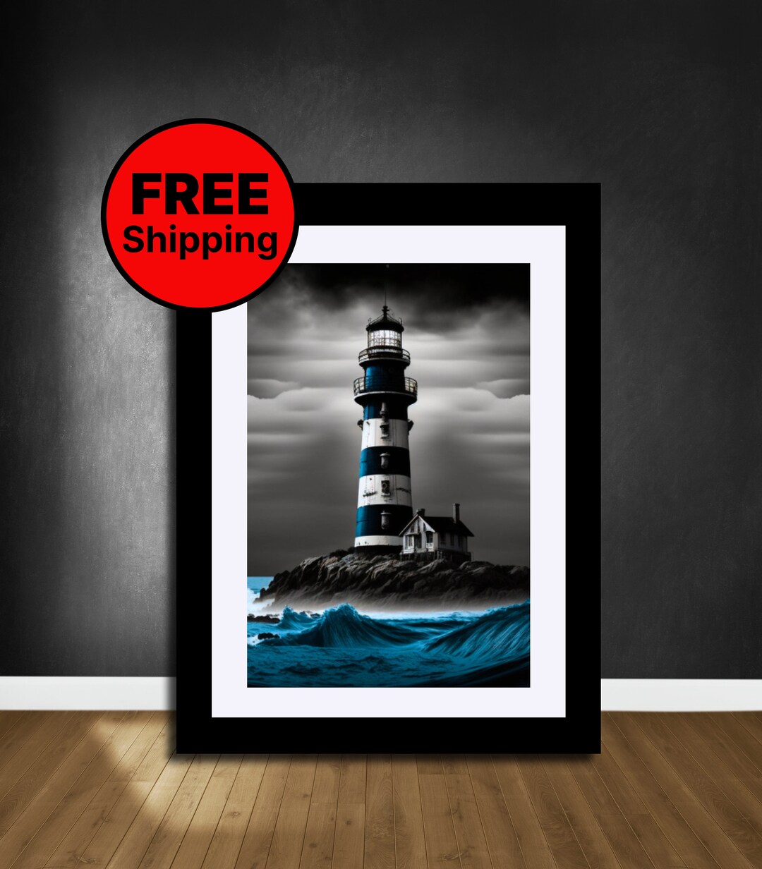 Black White Blue Wall Art, Blue Lighthouse Print, Lighthouse Posters ...