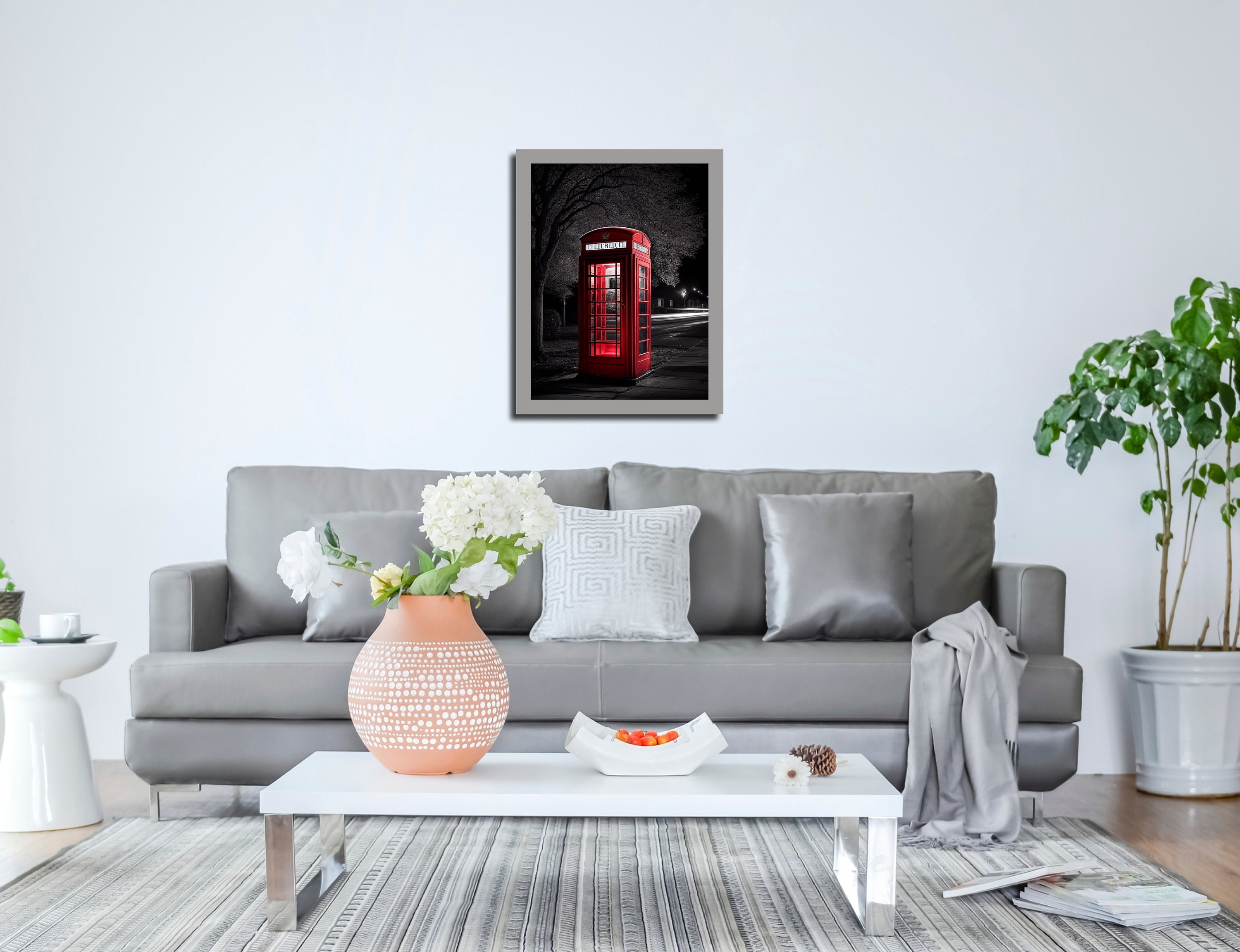 Black White Red Wall Art, Red Phone Booth Print, London Art, Red Wall ...