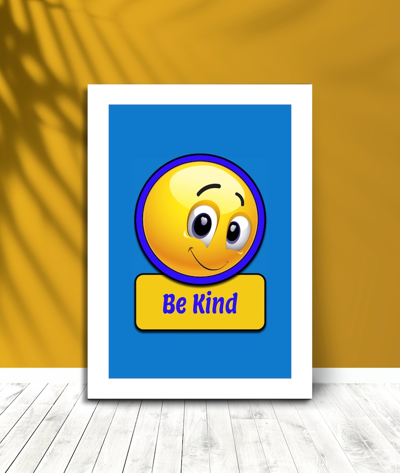 Emoji Print, Smiley Face Wall Art, Be Kind Quote, Kids Room Decor ...