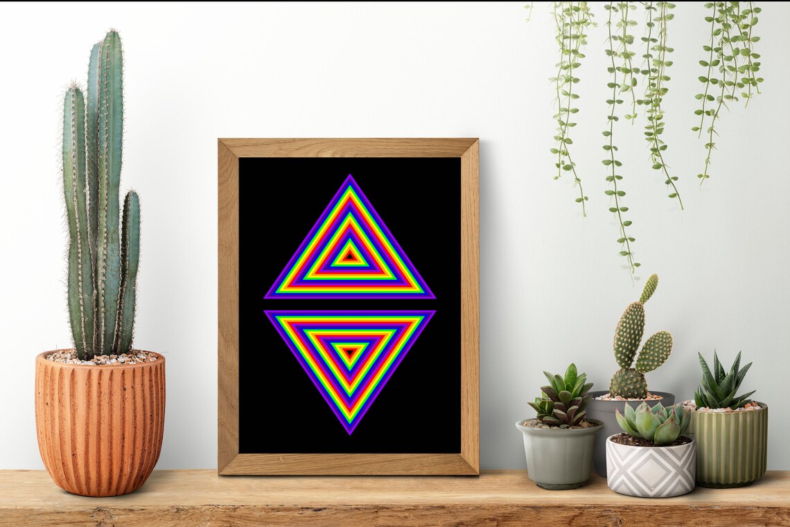 Psychedelic Abstract Wall Art, Geometric Triangle Colorful Rainbow ...