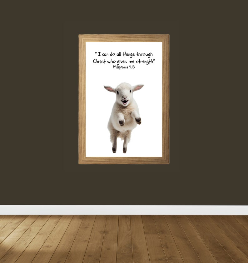 Kids Bible Verse Wall Art, Baby Lamb Print, Farm Animal Nursery Decor ...