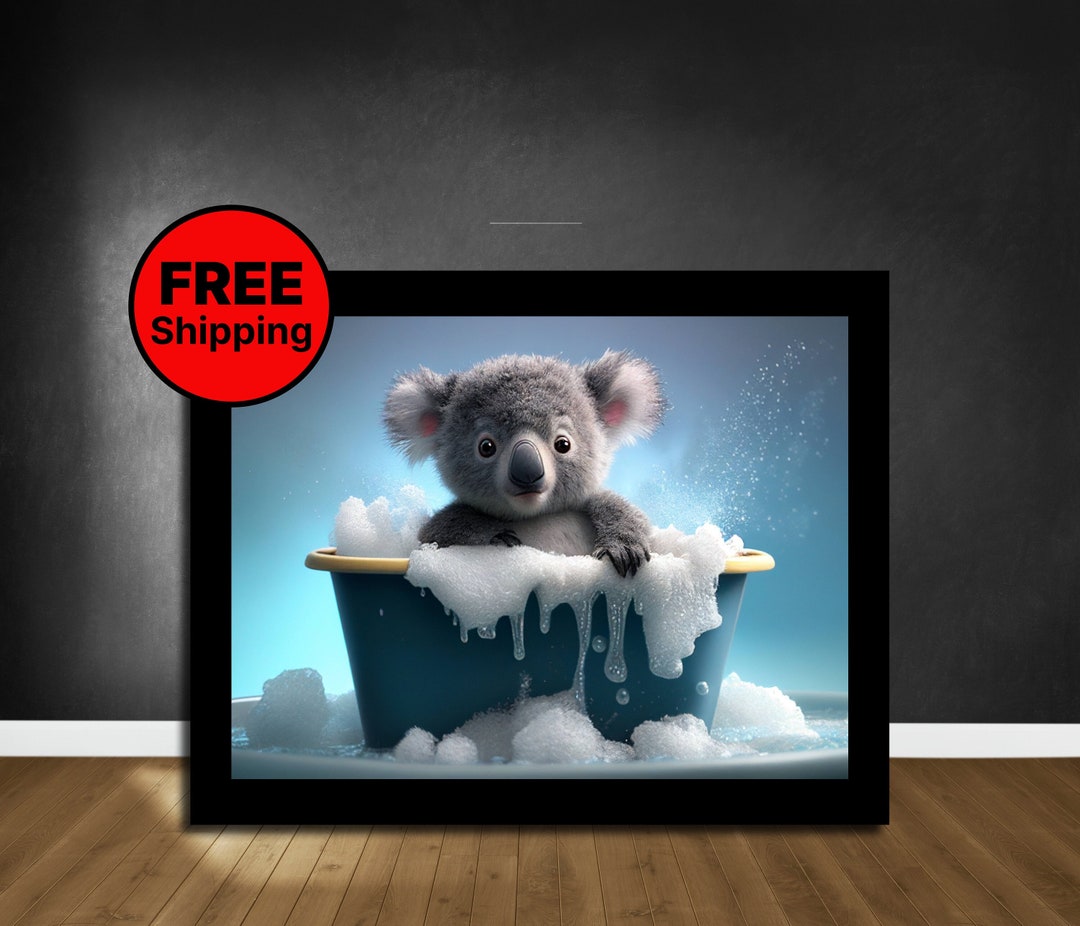 Cute Baby Koala in Bathtub Wall Art, Koala Bathing, Funny Bathroom Art ...