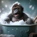 Cute Baby Gorilla in Tub Wall Art, Monkey Bathing, Funny Bathroom Art ...