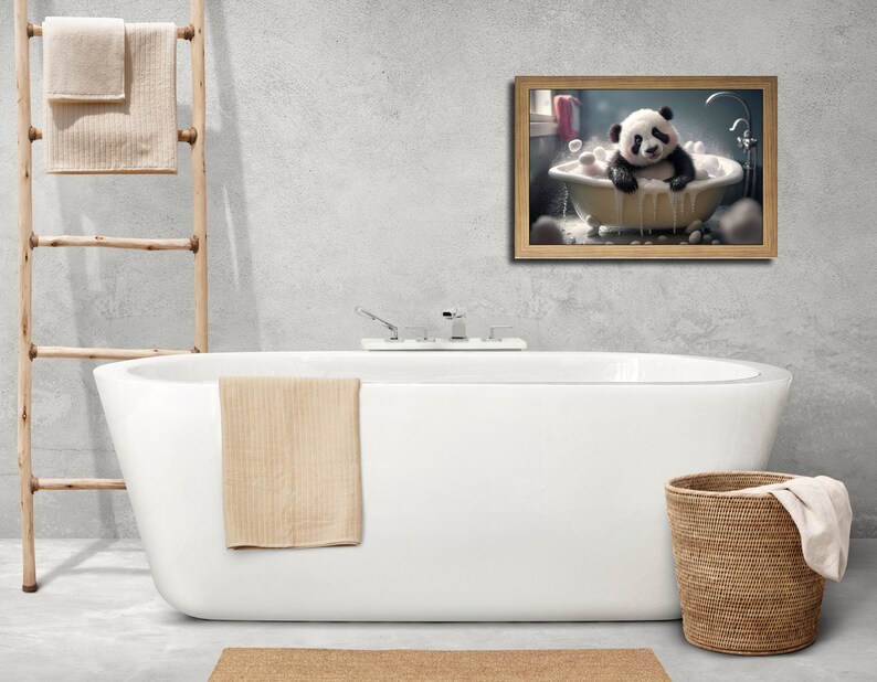 Cute Baby Panda in Bathtub Wall Art, Panda Bathing, Funny Bathroom Art ...