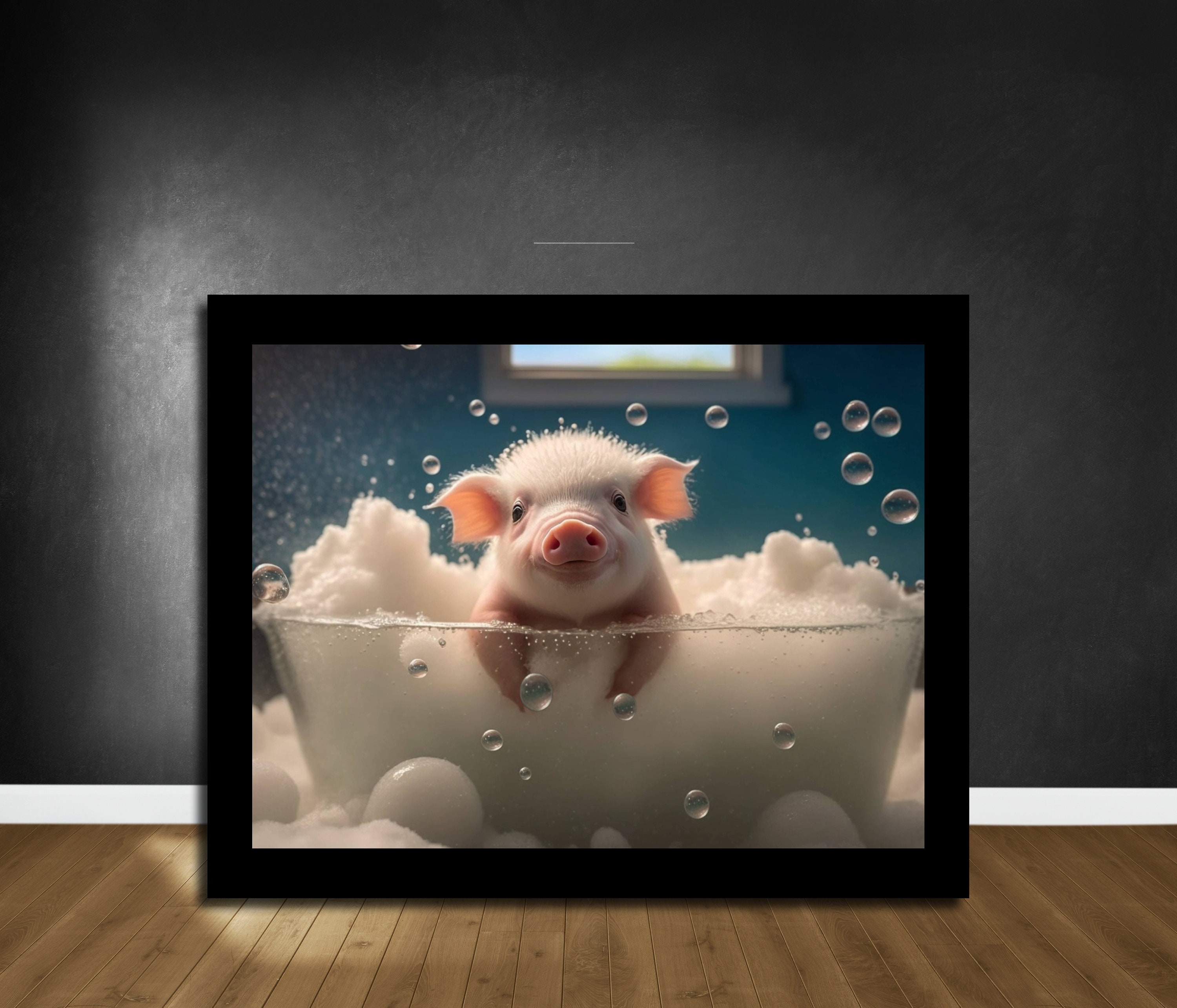 Cute Baby Pig in Bathtub Wall Art, Pig Bathing, Funny Bathroom Art ...