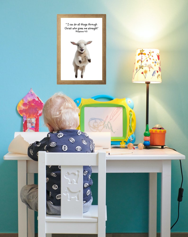 Kids Bible Verse Wall Art, Baby Lamb Print, Farm Animal Nursery Decor ...