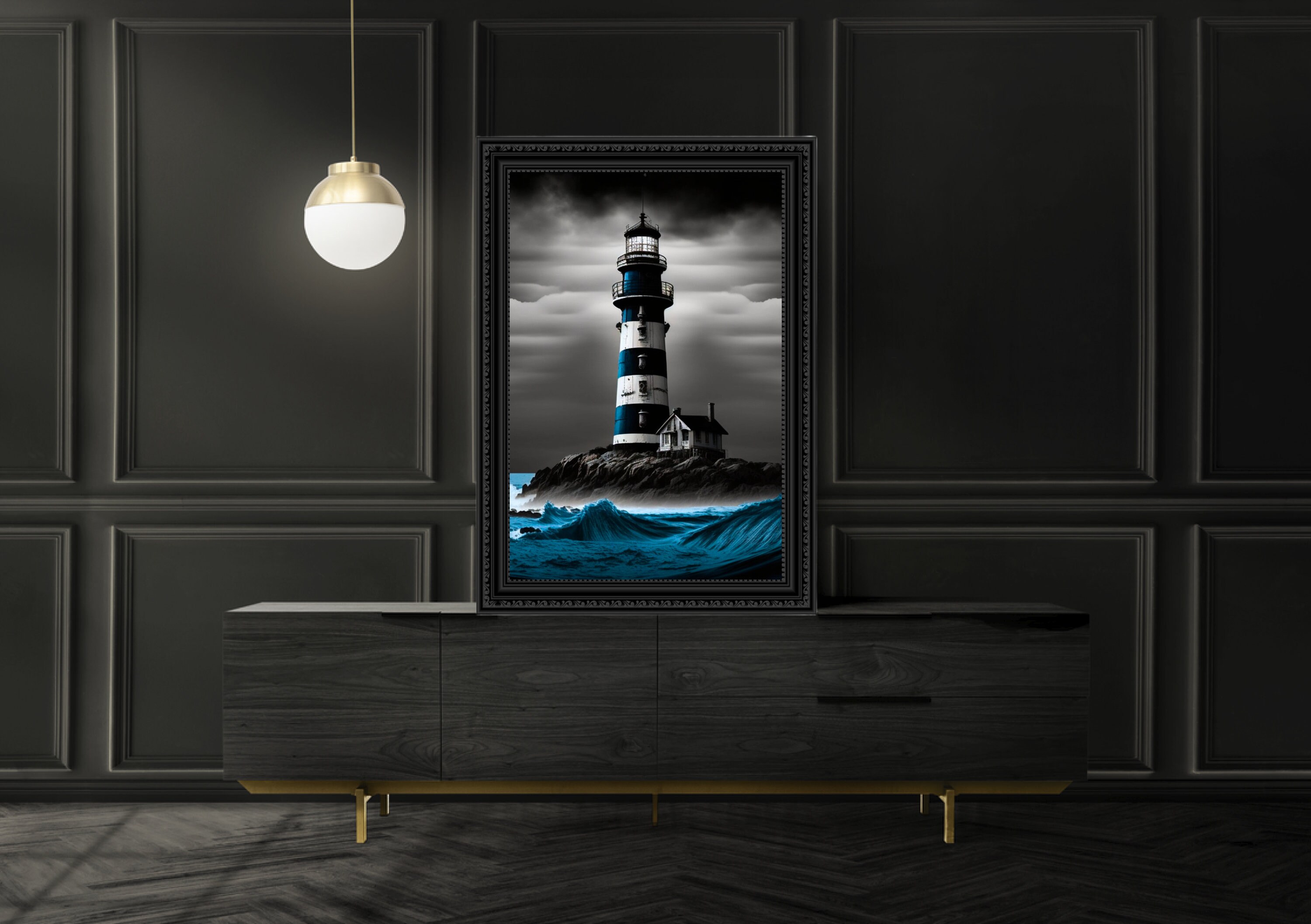 Black White Blue Wall Art, Blue Lighthouse Print, Lighthouse Posters ...
