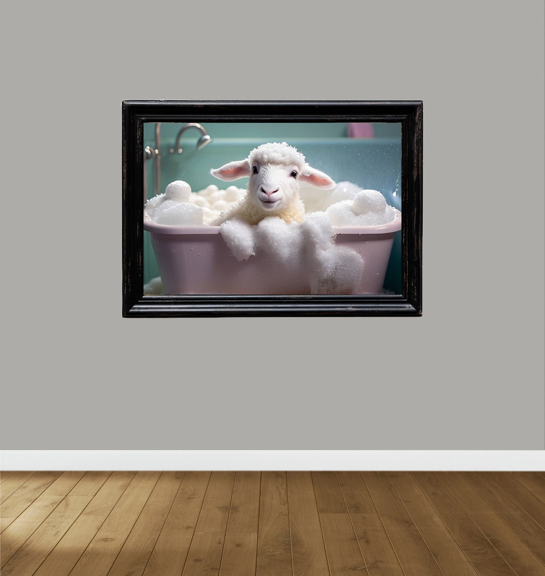 Cute Baby Lamb in A Bathtub Wall Art Lamb Bathing Funny - Etsy