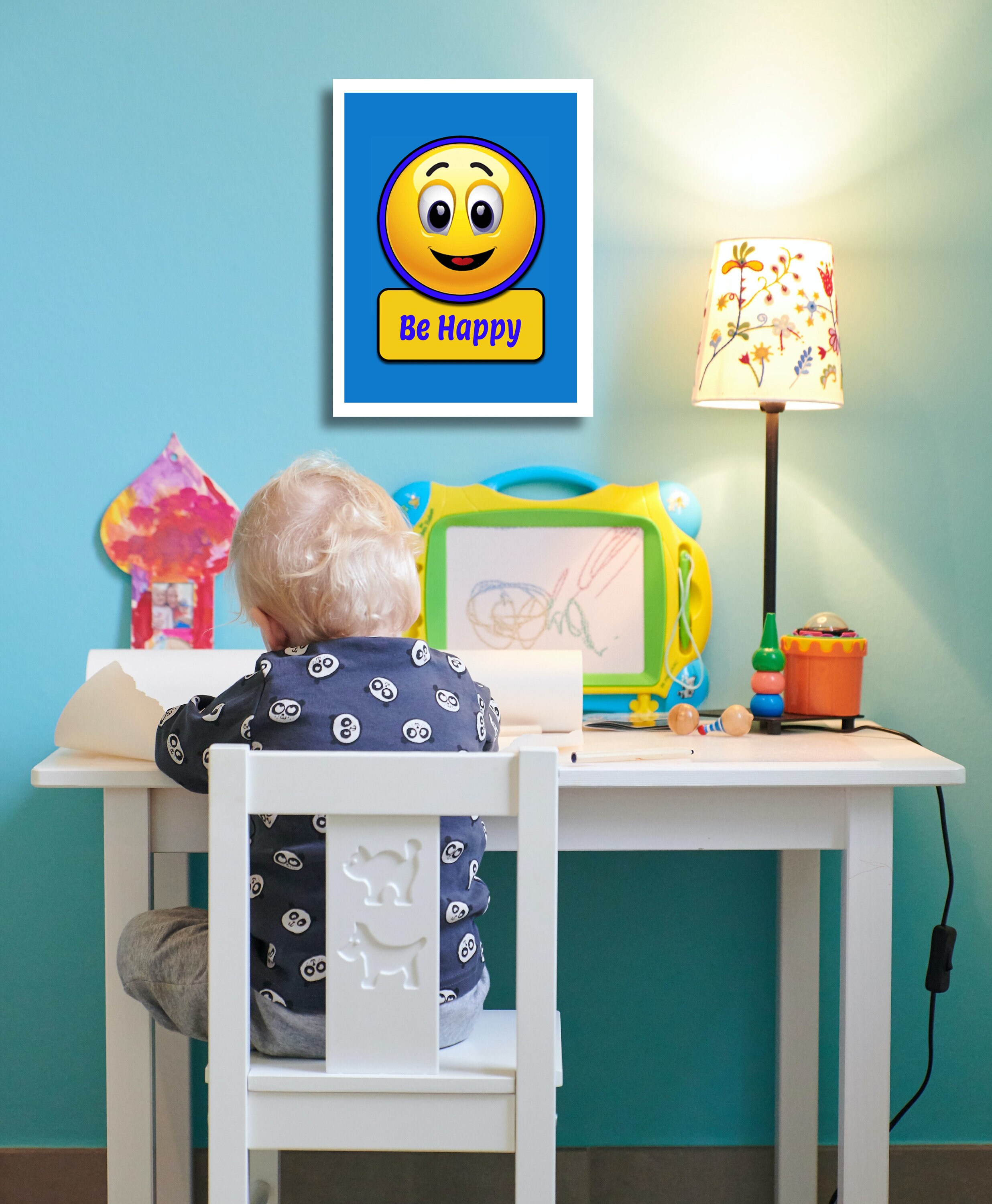 Emoji Print, Smiley Face Wall Art, Be Happy Quote, Kids Room Decor ...