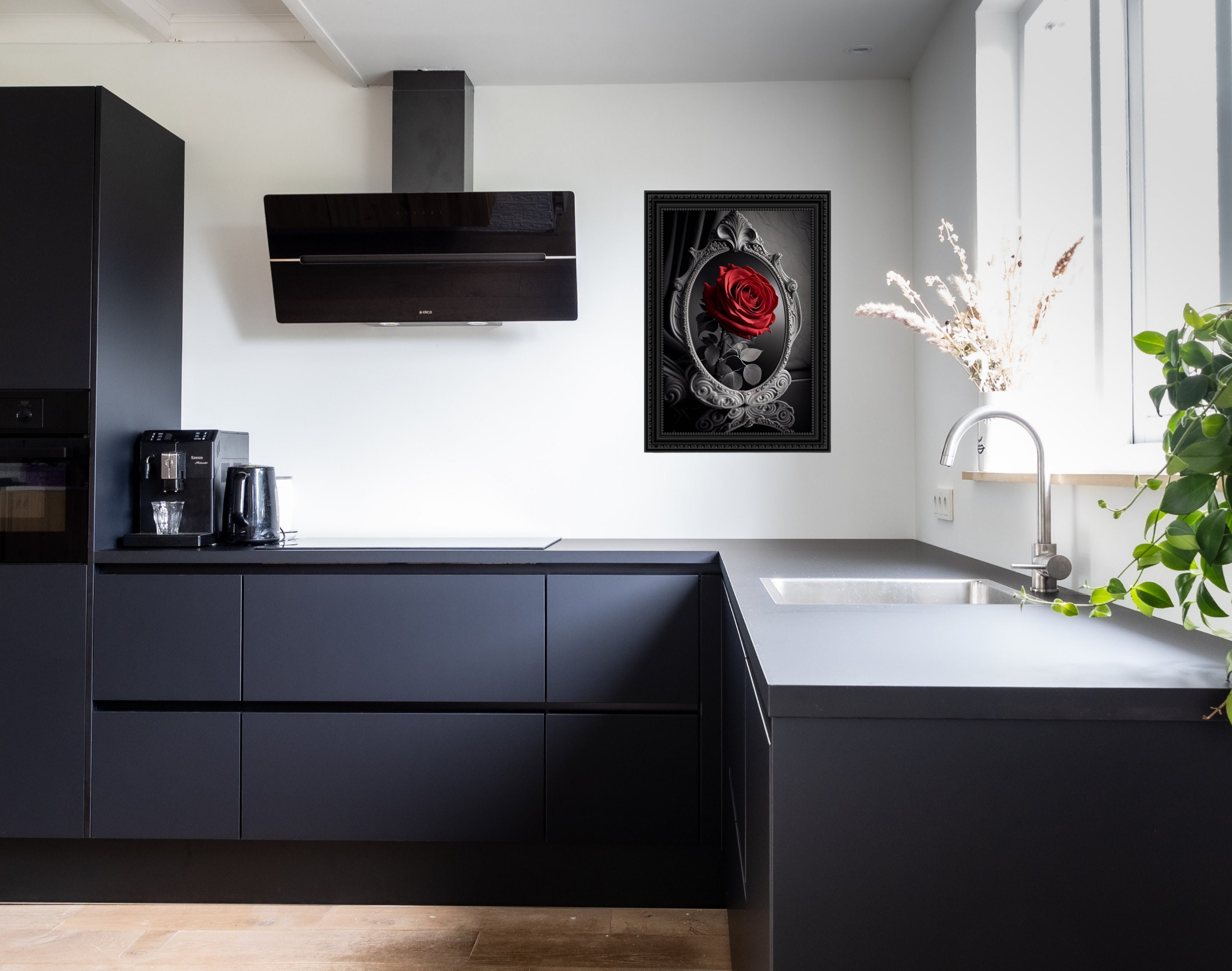 Black White Red Wall Art, Red Rose Print, Red Wall Art, Flower Bouquet ...