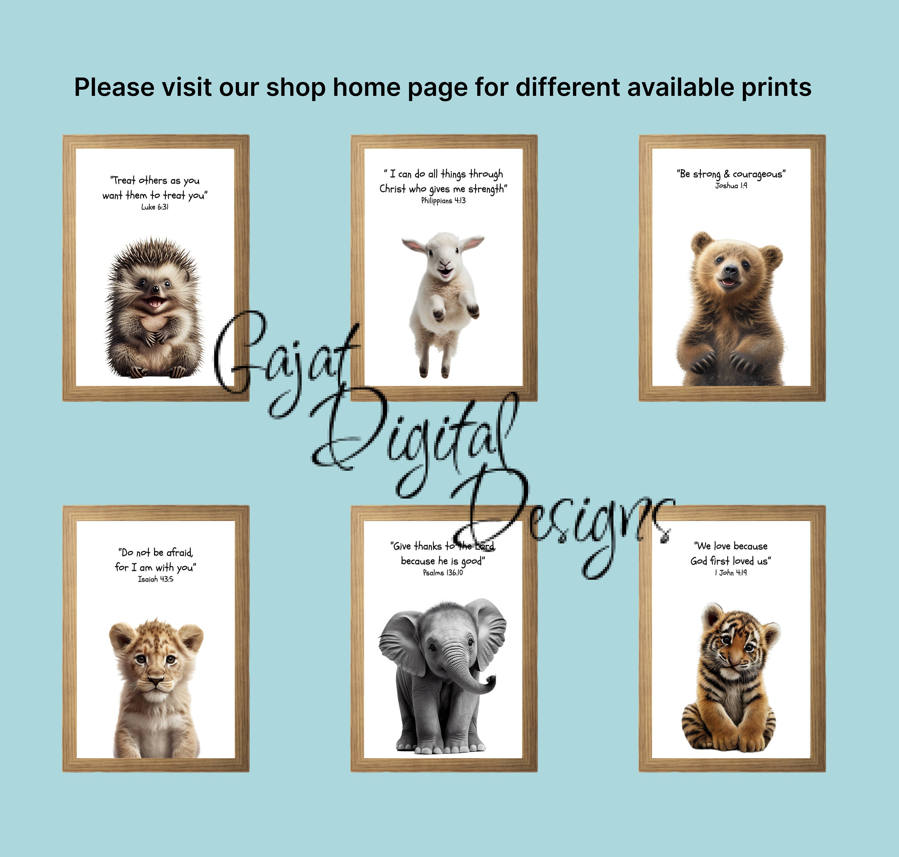 Kids Bible Verse Wall Art, Safari Animal Nursery Decor, Elephant Print ...