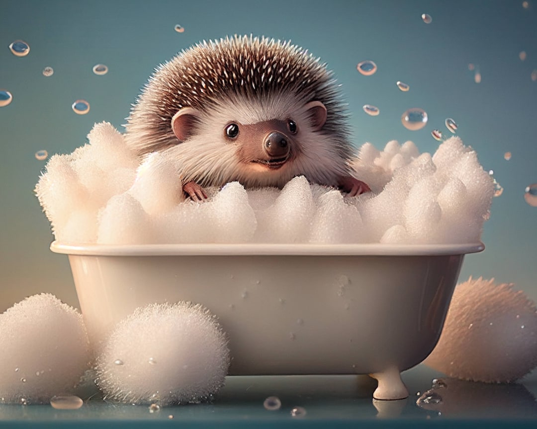 Cute Porcupine in Tub Wall Art, Porcupine Bathing, Funny Bathroom Art ...