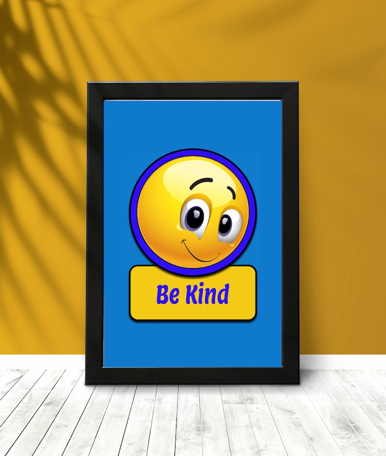 Emoji Print, Smiley Face Wall Art, Be Kind Quote, Kids Room Decor ...