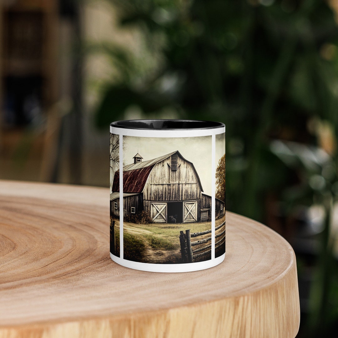 Ceramic Coffee Tea Mug, Triptych Barn Meadow Scene, Hot or Cold ...