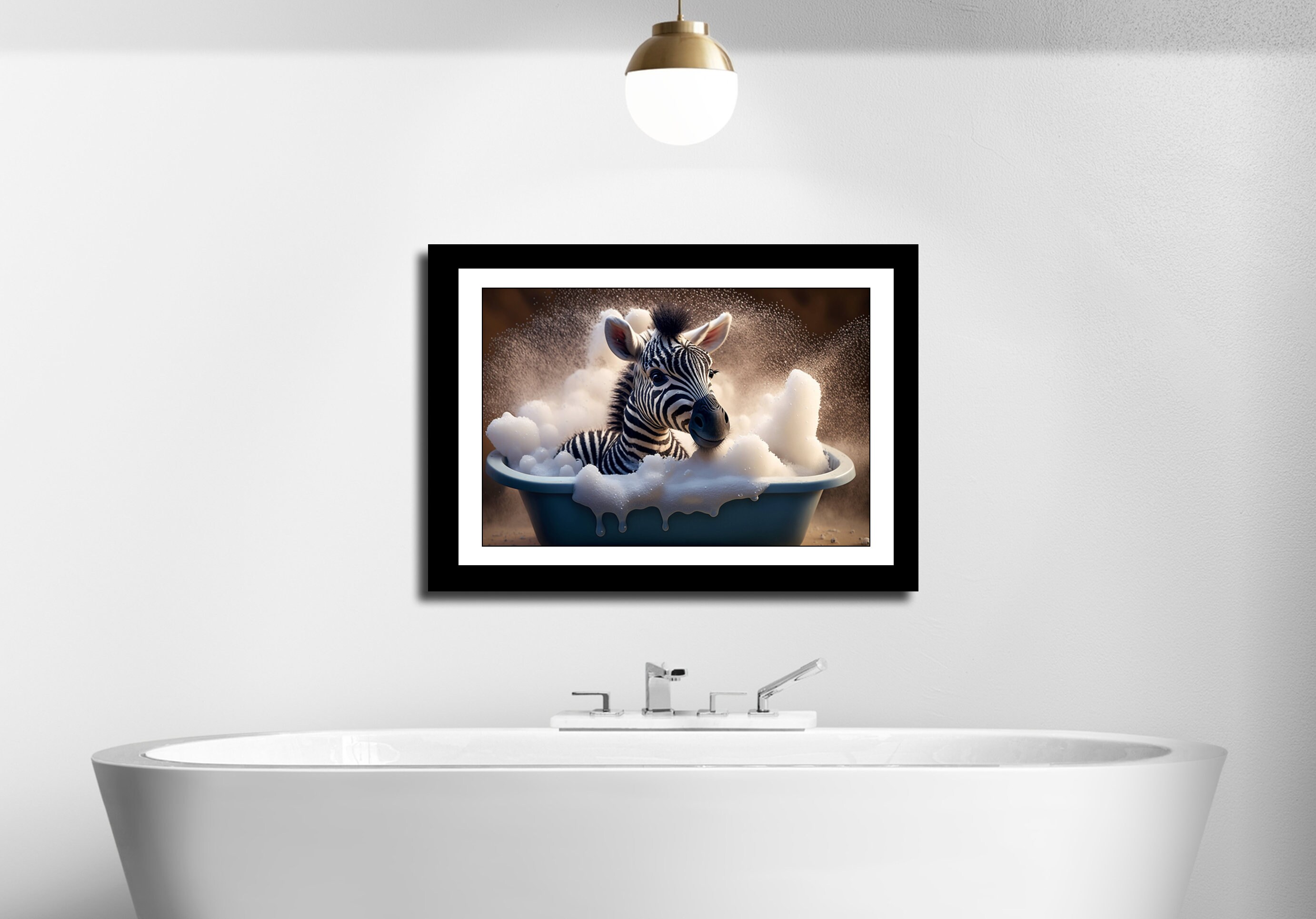 Cute Baby Zebra in A Bathtub Wall Art, Zebra Bathing, Funny Bathroom ...