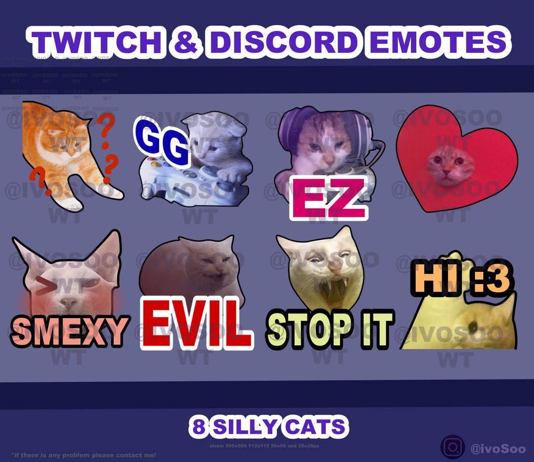TWITCH&DISCORD Silly Cats Emotesx8 | Streamer Emote Pack | - Etsy