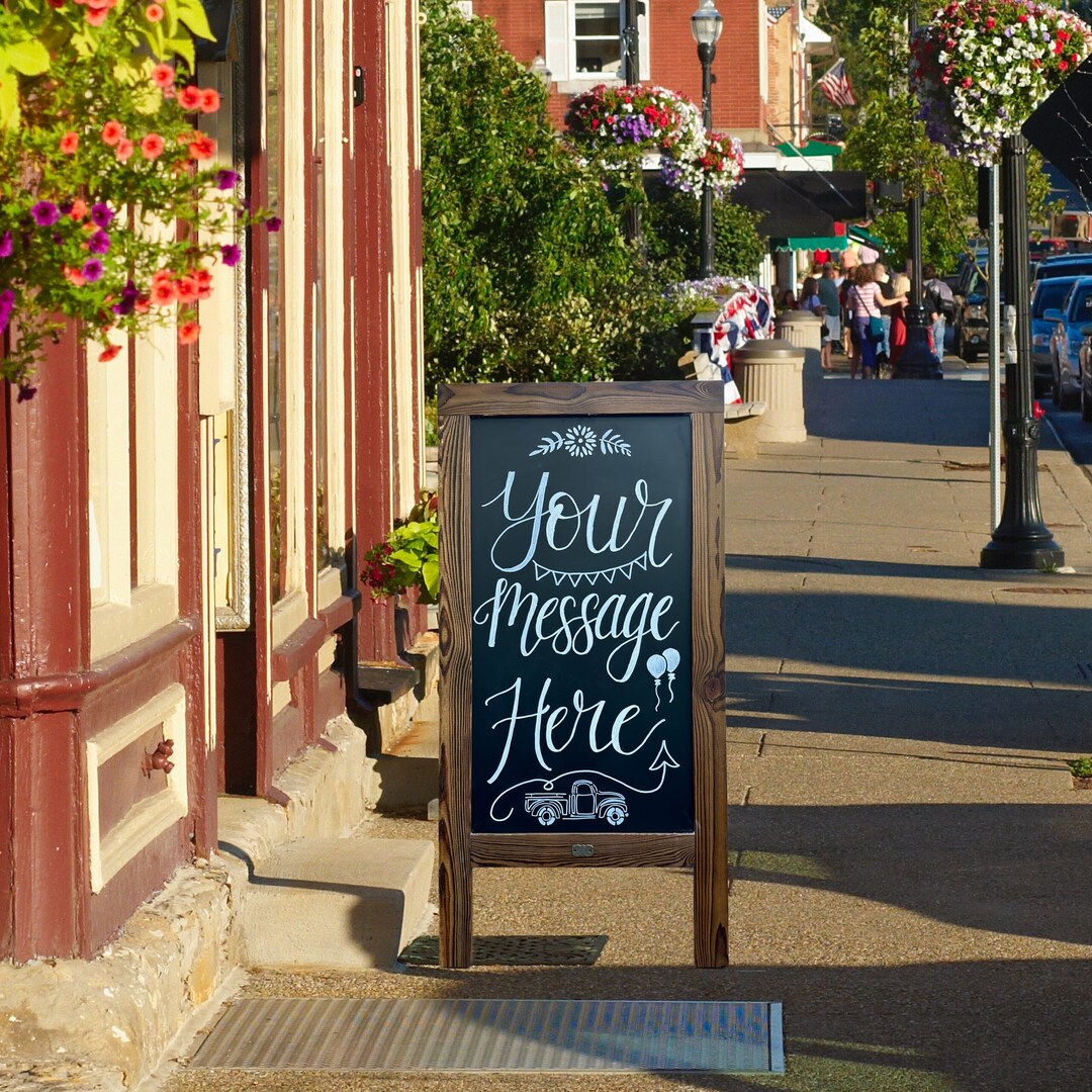 Custom Sidewalk Magnetic Chalkboard Sign | Rustic Brown Wood A-frame ...