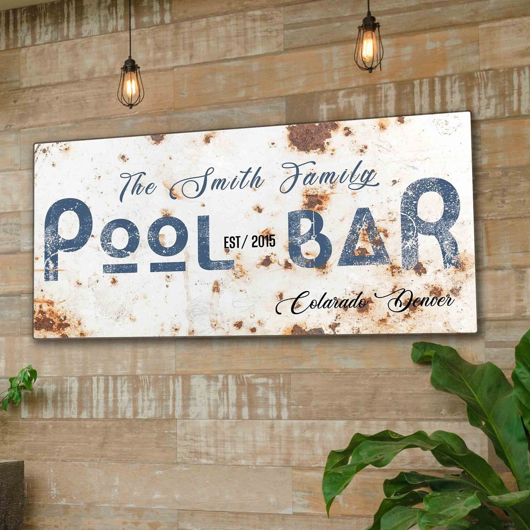 Personalized Pool Bar Sign Location Sign EST Date Home Canvas - Etsy