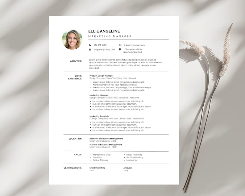 Modern Resume Template With Photo, 2025 Professional Resume Template, Simple Resume ...