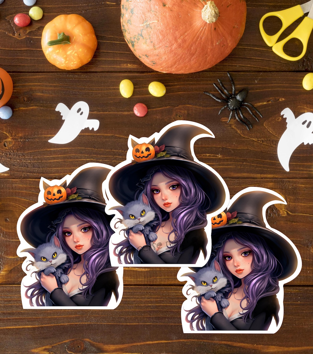 Beautiful Witch Stickers - Halloween Witch Stickers - Cute Anime Witch ...