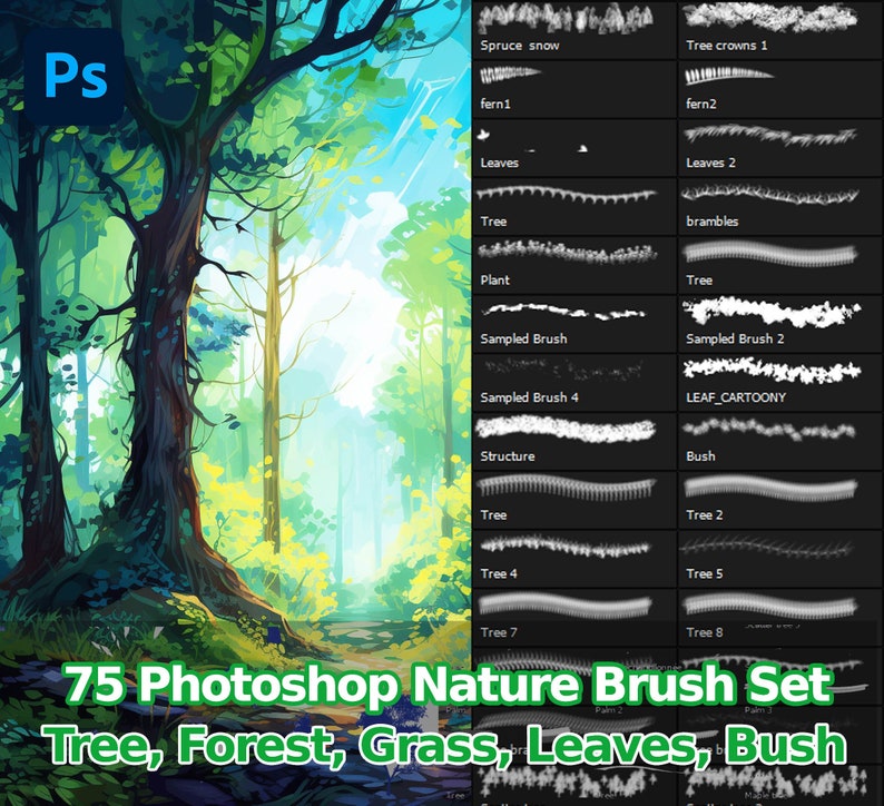 75 Photoshop Foliage Brushes, Wood, Grass, Tree, Plant, Leaf, Nature ...