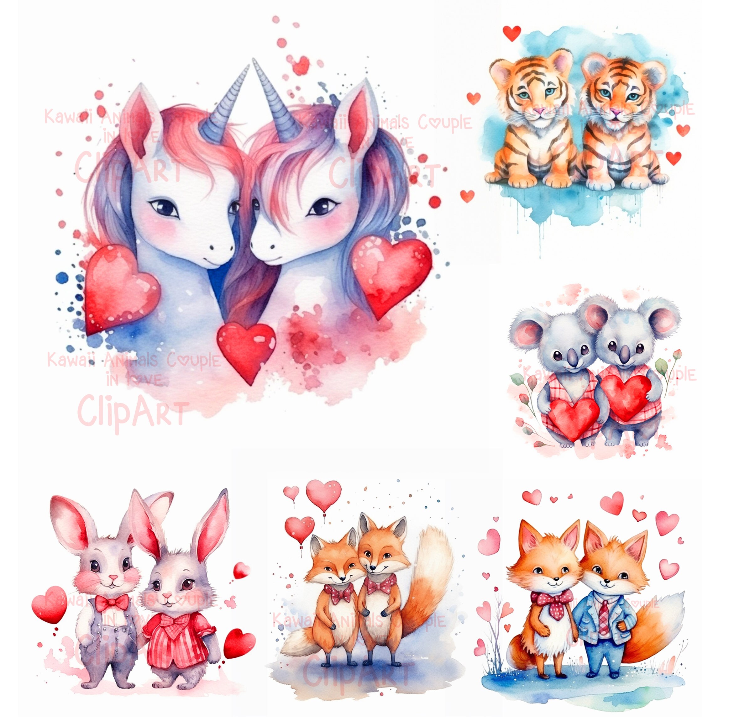 Kawaii Baby Animals Couple in Love Clipart Cute Baby Animals - Etsy